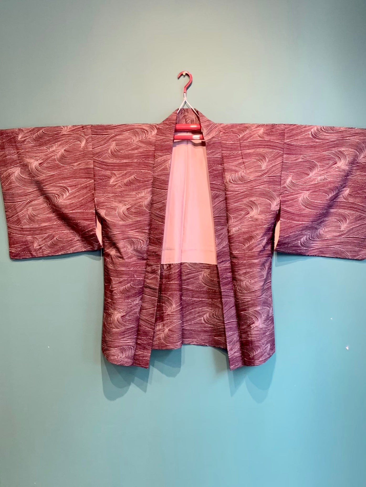 Vintage Japanese Haori – Plum Wave Pattern Kimono Jacket with Flowing ...