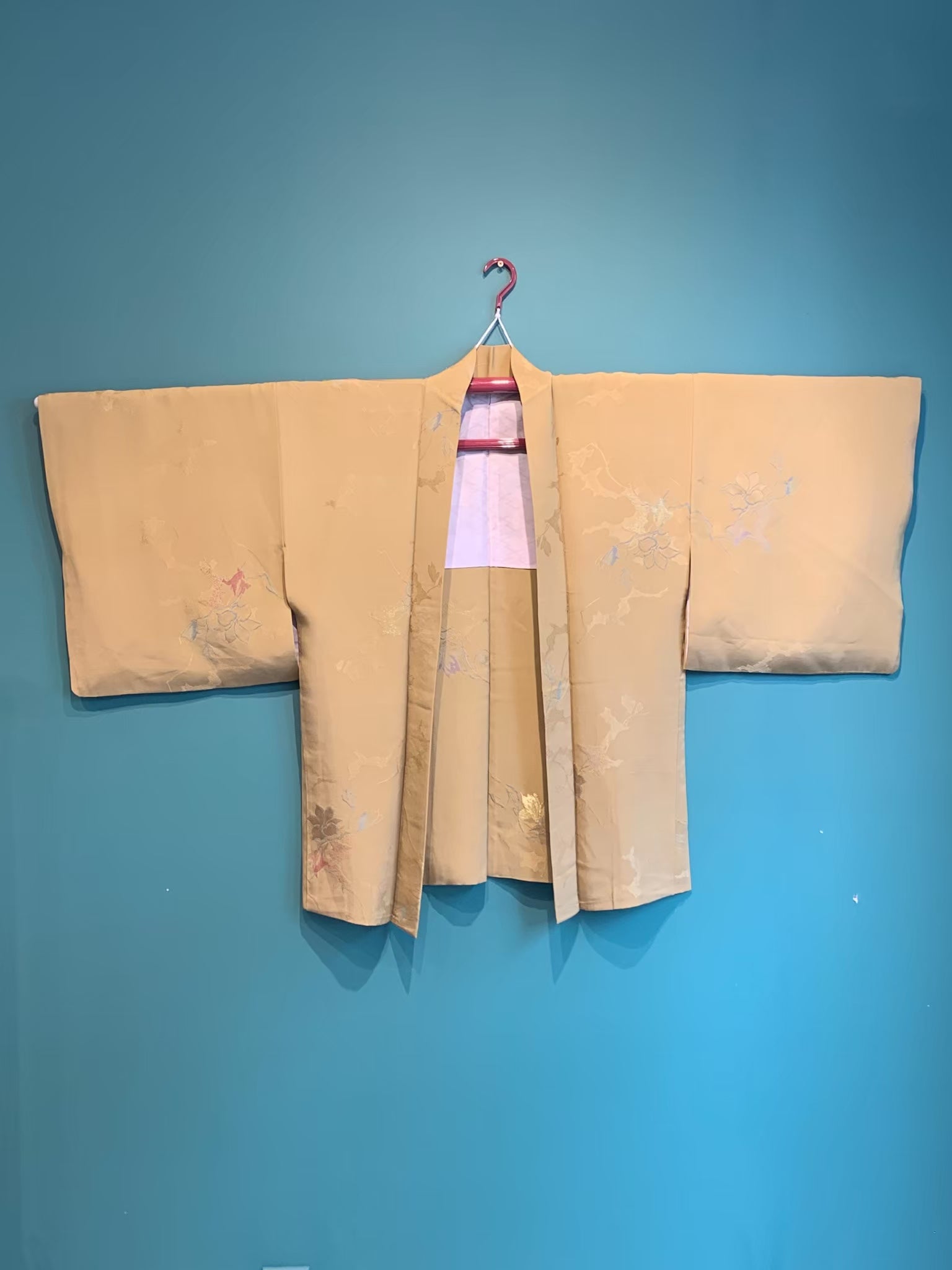 Vintage Japanese Haori – Gold Beige Silk Kimono Jacket with Subtle Flo ...